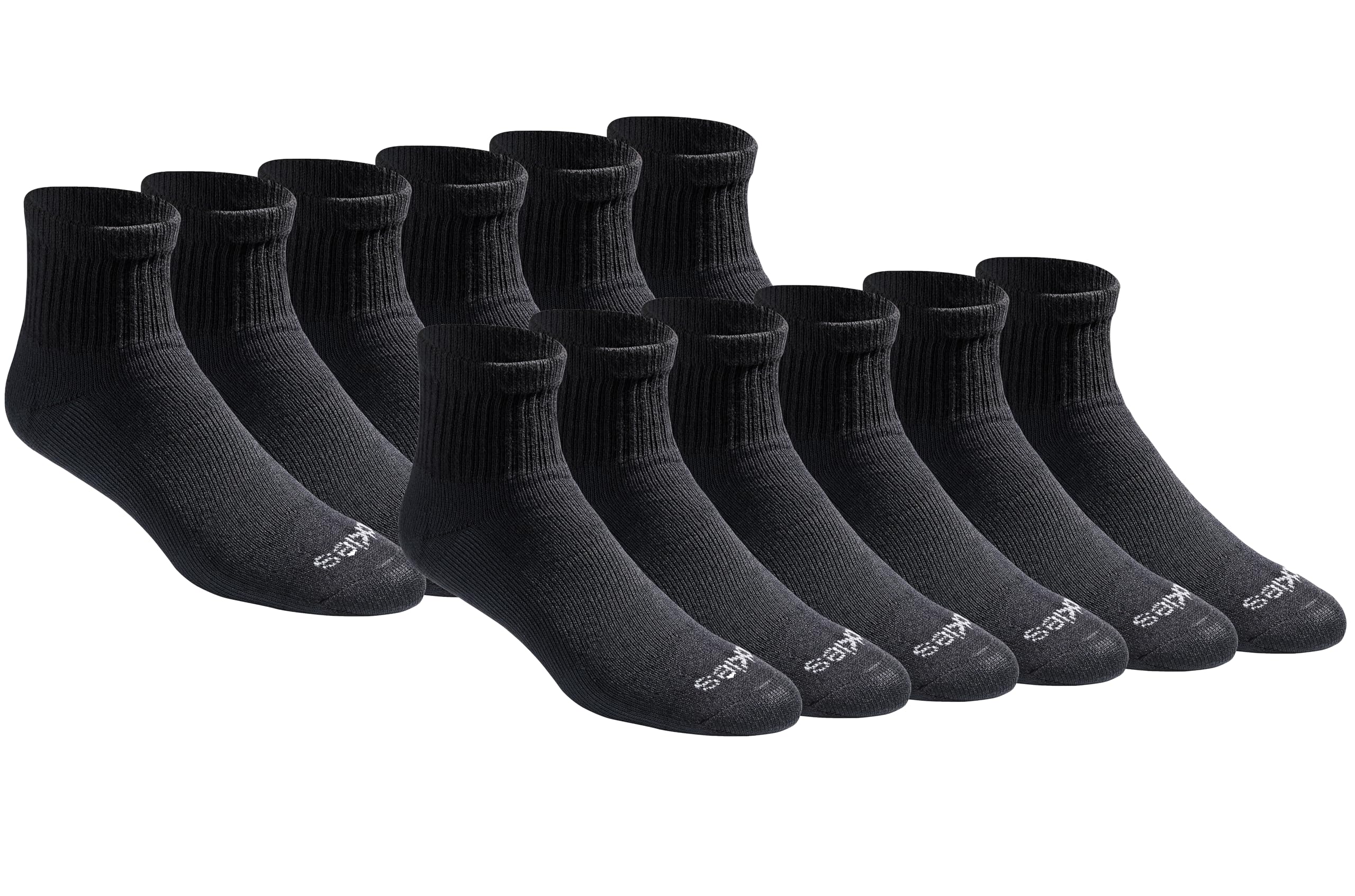 Dickies Men's Dri-Tech Moisture Control Quarter Socks (6, 18, Solid Black (12 Pairs), Large