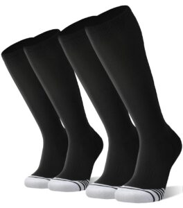 fitrell 2 pack baseball socks soccer softball socks for kids youth men & women over-the-calf knee high socks, black, small