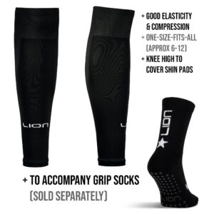 Lion Sportswear Soccer Sock Leg Sleeves To Accompany Grip Socks - Fits Over Calf/Shin Guards - Variety Of Colours To Match Your Team Kit (Black)