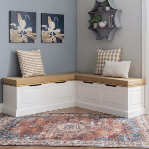 Linon Natural and White 2 Tone Backless Corner Breakfast, Table is NOT Included Harris Nook