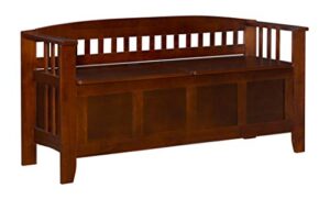 linon home decor storage bench with short split seat storage, walnut, 50 inchw x 17 inchd x 25.25 inchh.