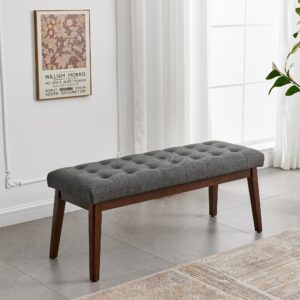 Befurtori Upholstered Entryway Bench, Bedroom Bench End of Bed, Dining Bench with Solid Wood Leg and Button-Tufted, Velvet Ottoman Bench for Living Room, Entryway (Gray)