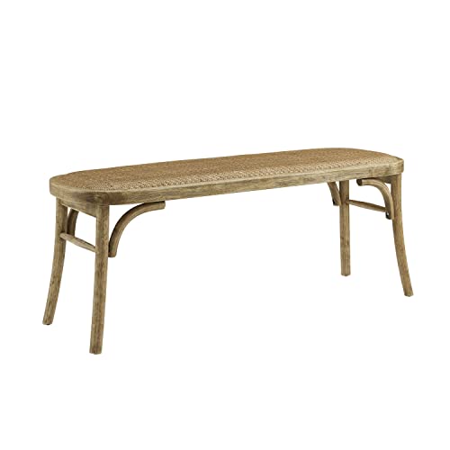 Linon Natural Bentwood Woven Rattan Seat Hank Bench