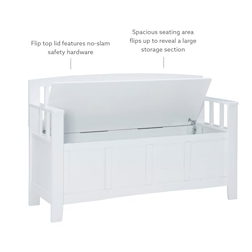 Linon White Bench Cynthia Flip-Top Lid and Hidden Storage Space