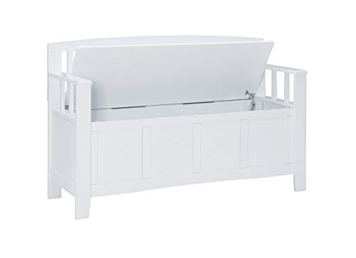 Linon White Bench Cynthia Flip-Top Lid and Hidden Storage Space