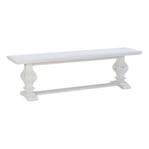 linon larson solid pine wood double pedestal dining bench in distressed white