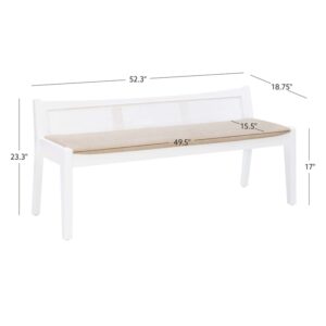 Linon Memphis Wood Cane Bench with Padded Seat in White