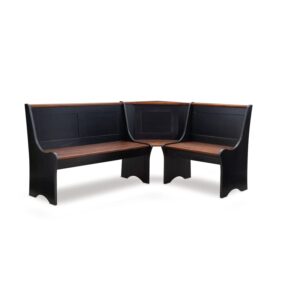 Linon Jackie Solid Wood 3 Piece Conversation Indoor Kitchen Corner Breakfast Dining Nook Set in Black