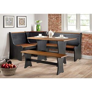 Linon Jackie Solid Wood 3 Piece Conversation Indoor Kitchen Corner Breakfast Dining Nook Set in Black