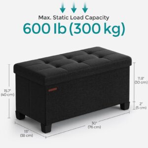 SONGMICS Folding Storage Ottoman Bench for Living Room and Bedroom, 15 x 30 x 15.7 Inches, Black ULSF016B01