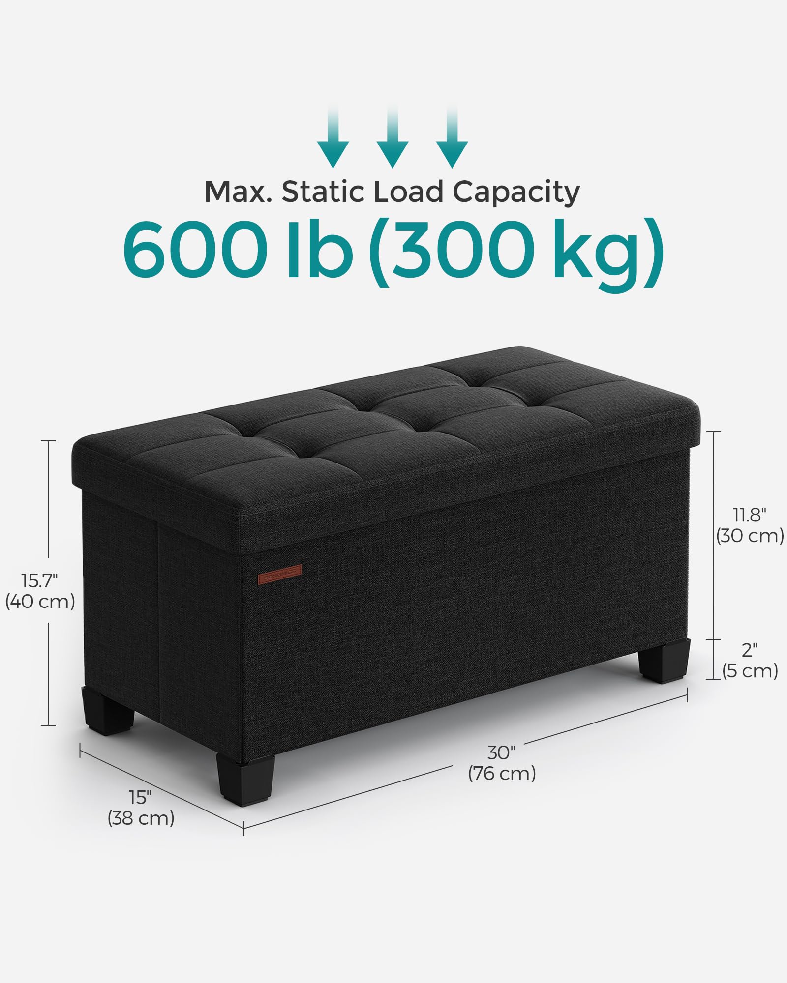 SONGMICS Folding Storage Ottoman Bench for Living Room and Bedroom, 15 x 30 x 15.7 Inches, Black ULSF016B01