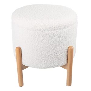 lavish home storage ottoman - round sherpa footrest or storage organizer with removable top for living room, dorm, or apartment (white)