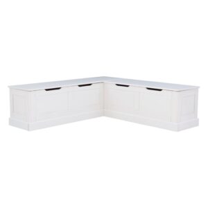 Linon Troyin Backless Wood Corner Nook Set in White