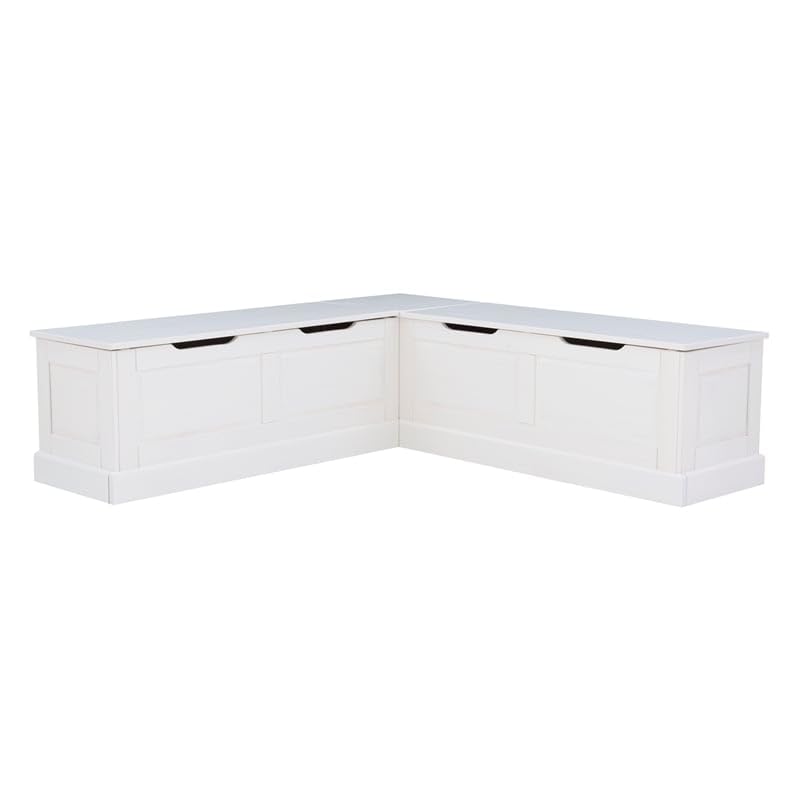 Linon Troyin Backless Wood Corner Nook Set in White