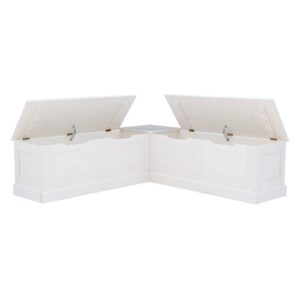 Linon Troyin Backless Wood Corner Nook Set in White