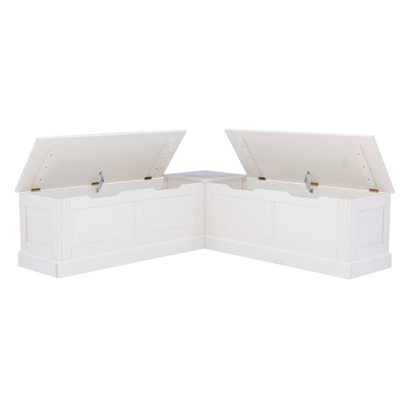 Linon Troyin Backless Wood Corner Nook Set in White