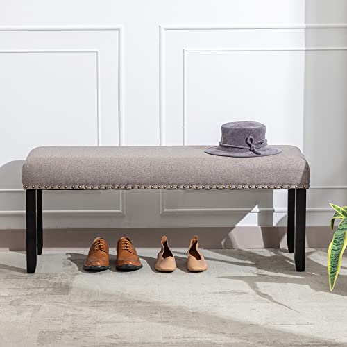 DUHOME Upholstered Entryway Bench, Fabric Bedroom Bench Ottoman Bench End of Bed Bench Dining Bench with Nailhead Trim Wooden Legs for Living Room Dining Room, Gray