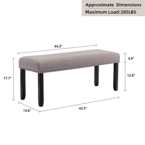 DUHOME Upholstered Entryway Bench, Fabric Bedroom Bench Ottoman Bench End of Bed Bench Dining Bench with Nailhead Trim Wooden Legs for Living Room Dining Room, Gray