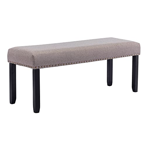 DUHOME Upholstered Entryway Bench, Fabric Bedroom Bench Ottoman Bench End of Bed Bench Dining Bench with Nailhead Trim Wooden Legs for Living Room Dining Room, Gray