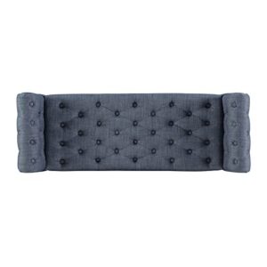 Linon Laurel Wood Upholstered Roll Arm Bench in Gray