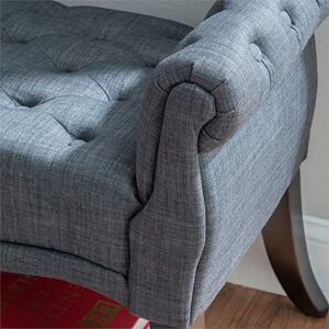 Linon Laurel Wood Upholstered Roll Arm Bench in Gray