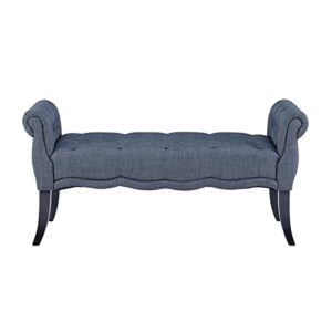 Linon Laurel Wood Upholstered Roll Arm Bench in Gray