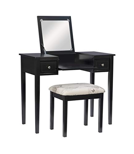 Linon Home Dcor Linon Black Butterfly Stool Vanity Set with Bench, 36"w x 18"d x 30"h,