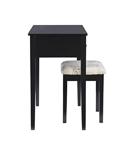 Linon Home Dcor Linon Black Butterfly Stool Vanity Set with Bench, 36"w x 18"d x 30"h,