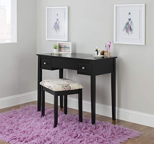 Linon Home Dcor Linon Black Butterfly Stool Vanity Set with Bench, 36"w x 18"d x 30"h,