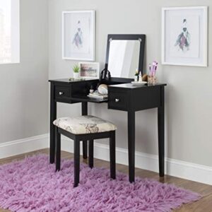 Linon Home Dcor Linon Black Butterfly Stool Vanity Set with Bench, 36"w x 18"d x 30"h,