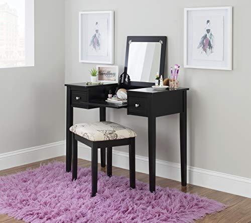 Linon Home Dcor Linon Black Butterfly Stool Vanity Set with Bench, 36"w x 18"d x 30"h,