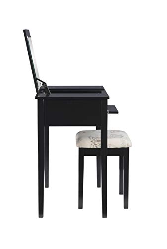 Linon Home Dcor Linon Black Butterfly Stool Vanity Set with Bench, 36"w x 18"d x 30"h,