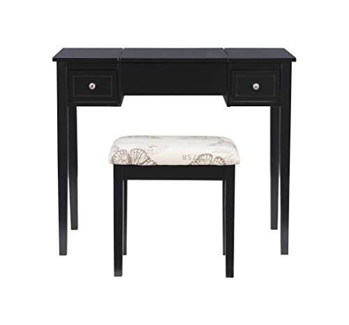 Linon Home Dcor Linon Black Butterfly Stool Vanity Set with Bench, 36"w x 18"d x 30"h,