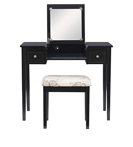 Linon Home Dcor Linon Black Butterfly Stool Vanity Set with Bench, 36"w x 18"d x 30"h,