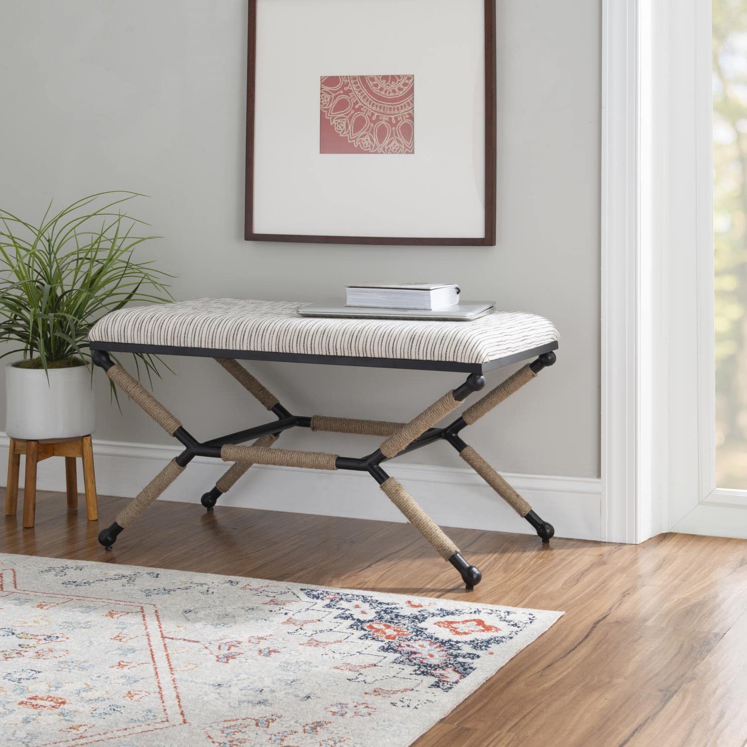 Linon Ashburn Campaign Bench Striped