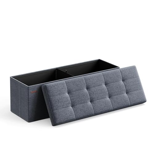 SONGMICS Storage Ottoman Bench, Foldable Ottoman Foot Rest, 15 x 43 x 15 Inches, End of Bed Bench, Storage Chest, Load up to 660 lb, for Living Room, Bedroom, Entryway, Misty Blue ULSF077Q01