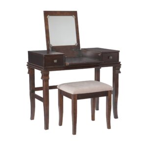 linon angela walnut vanity set,30" x 36" x 18"