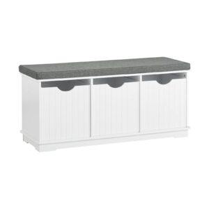 haotian white storage bench with drawers & padded seat cushion, hallway bench shoe cabinet shoe bench, fsr30-w