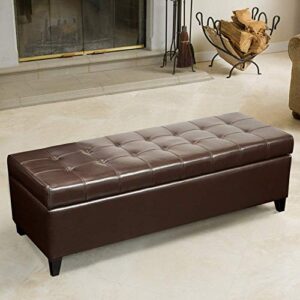 deco de ville storage ottoman, 51 inch storage bench, pu leather ottoman bench for living room, bedroom and entryway,brown