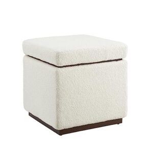 linon lexington sherpa upholstered square storage ottoman accents, cream & dark walnut