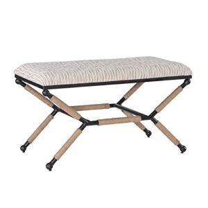 linon anna campaign accent bench metal legs with rope detail in cream stripe