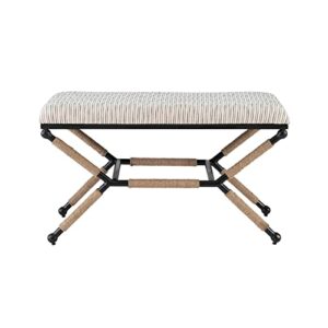 Linon Anna Campaign Accent Bench Metal Legs with Rope Detail in Cream Stripe