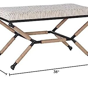 Linon Anna Campaign Accent Bench Metal Legs with Rope Detail in Cream Stripe