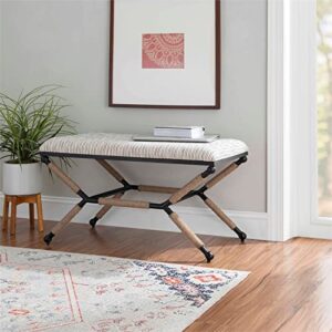 Linon Anna Campaign Accent Bench Metal Legs with Rope Detail in Cream Stripe