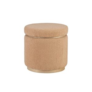 linon lexington tan sherpa round storage ottoman with wood accent