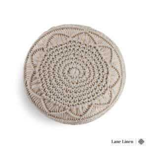 LANE LINEN Pouf Ottoman - Hand Knitted Ottoman Foot Rest, Large Round Pouf, Poufs for Living Room, Bean Bag Ottoman, Floor Pouf, Macrame Chair - 20 Diameter x 14 Height - Mystic Pure Natural