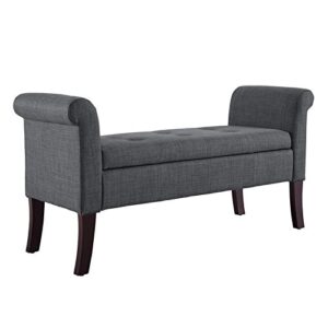 linon kadie storage wood upholstered bench in gray