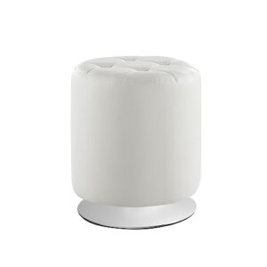 linon white sikes faux leather tufted swivel ottoman with chrome base