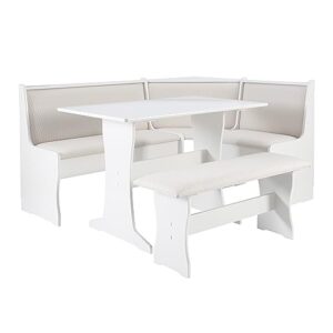 linon kiera corner upholstered seats and hidden storage, kitchen dining nook set, white & beige striped