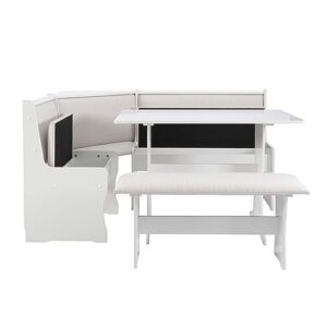 Linon Kiera Corner Upholstered Seats and Hidden Storage, Kitchen Dining Nook Set, White & Beige Striped